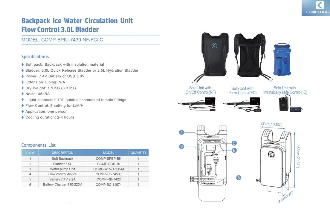 COMPCOOLER Backpack Full Body Cooling System with 3.0L Bladder Flow Co