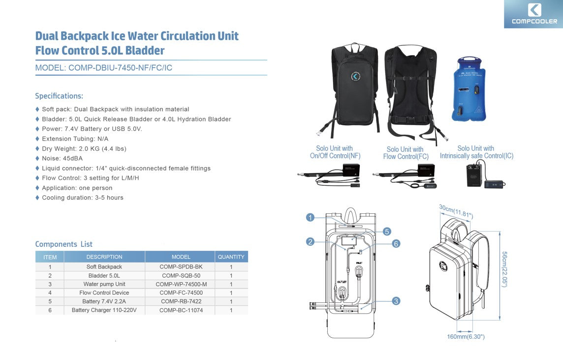 COMPCOOLER Dual Backpack ICE Water Circulation Unit with Two 5.0 L Bla