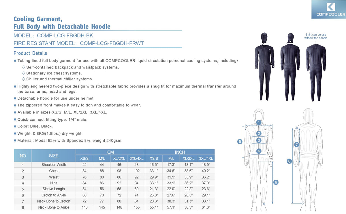 COMPCOOLER Full Body Cooling Garment with Detachable Hoodie
